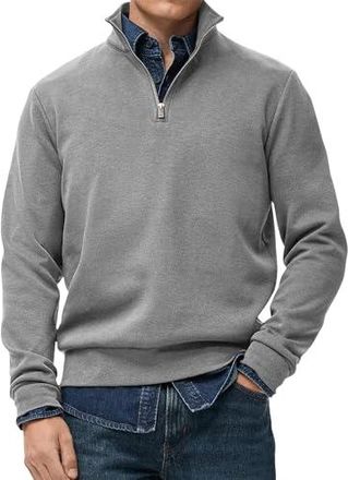 Generic Chemise Henley vieilli pour homme, imitation jean, d&eacute;contract&eacute;, vintage, &agrave; manches longues avec poche, col montant en coton d&eacute;lav&eacute; uni, col montant po