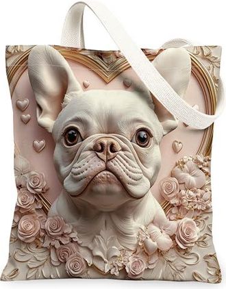 Generic Sac fourre-tout en toile pour le shopping 33 x 38 cm, motif bouledogue fran&ccedil;ais, sac d&eacute;picerie r&eacute;utilisable pour femme, motif animal de compagnie, d&eacute;c