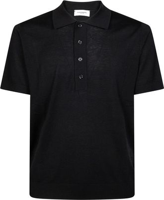 Paolo Pecora Homme, Tops, Noir, Taille: M Maglia a Polo 4 Bottoni Seta