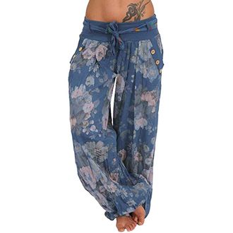 Generic Haremshose Aladinhose Pumphosen Sommerhose Hose Uni/Blume Gürtel (Größen S-5XL)
