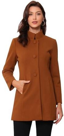 Allegra K Manteau dhiver mi-long &agrave; col montant simple boutonnage pour femme, Marron et rouge., L