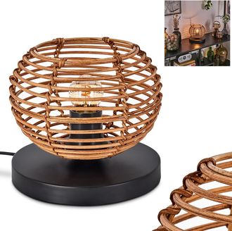 HOFSTEIN Tischleuchte Mulstrand, Tischlampe aus Metall/Rattan in Schwarz/Braun, Leuchte im Boho-Design mit Schirm in Gitter-Optik (&Oslash; 20 cm), Lichteffekt u. An/