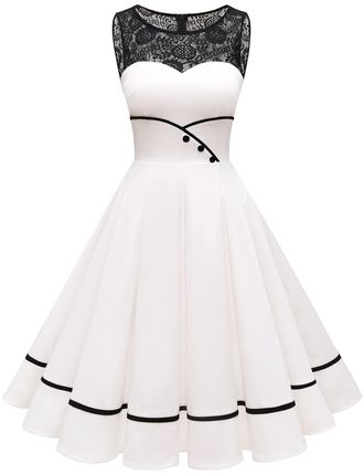 Bbonlinedress Wei&szlig;es Kleid Rockabilly Kleid Damen Winterkleid Abendkleider elegant f&uuml;r Hochzeit Jugendweihe Kleider Spitzenkleid Cocktailkleid -2Ivory 3XL