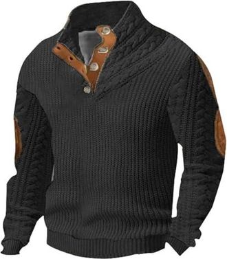 Generic Pull à col rond pour homme - Imprimé à carreaux rétro - Col montant - Sweat à capuche décontracté - Pull dhiver - Coupe ajustée, Noir, 3XL