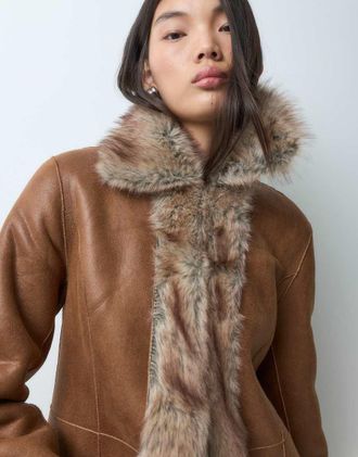 Urban Code manteau Penny Lane en imitation peau de mouton camel-Marron