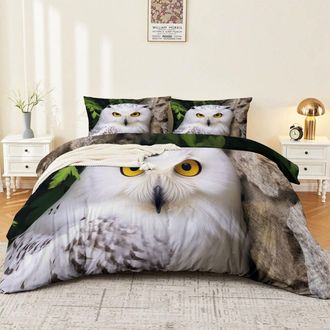 Generic Bettw&auml;sche-Set 135 x 200 cm Mikrofaser Mit Rei&szlig;verschluss Realistische Schneeeule Natur Bedruckter Bettbezug Mit 1 Kissenbezug Moderne Bedruckte Bettb