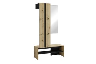 Byliving Kompaktgarderobe NANTE/Artisan Eiche - Optik, Absetzung in schwarz/Spiegel, Kleiderstange, offene Fächer/Garderobenmöbel/Flurgarderobe/Maße: B 100, H 