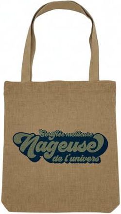 Fabulous Sac Shopping Tote Bag Aspect Lin - Certifi&eacute;e meilleure Nageuse de lunivers Natation Piscine - Sac de Courses Toile Epaisse 360g Beige Naturel Cabas Po