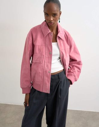 Topshop Bomber en daim de qualit&eacute; sup&eacute;rieure - Rose