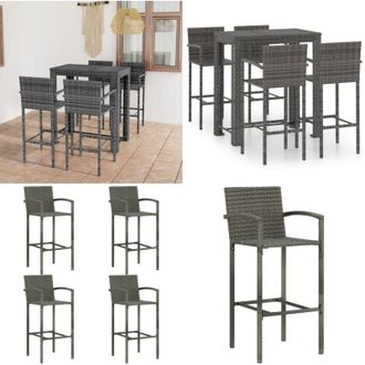 vidaXL 5-tlg. Garten-Bar-Set mit Armlehnen Poly Rattan Grau - Gartensets - Gartenbar - Bartisch - Barhocker - Rattan M&ouml;bel - Home & Living