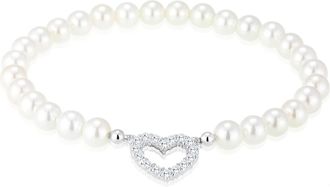 Elli Armband Damen Herz mit Zirkonia Kristalle Muschelkernperle in 925 Sterling Silber
