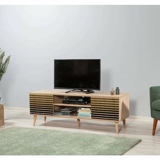 Dmora Fernsehschrank Amalthea, Ständer für Wohnzimmerfernseher, Niedriges Wohnzimmer-Sideboard, TV-Ständerbasis, 140x40h50 cm, Eiche