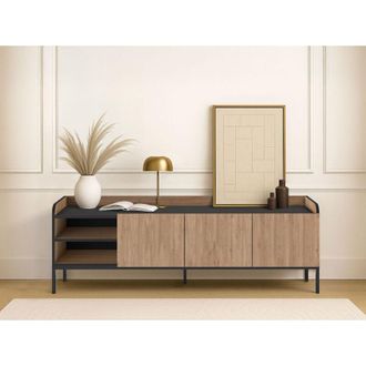 BOBOCHIC Bobochic - Meuble tv 2 portes 2 niches 160 cm auriane pieds métal noir Marron clair