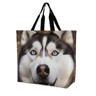 Generic Chien Husky Stupide Sac Fourre-Tout R&eacute;utilisable Sacs D&eacute;contract&eacute; Sac A Main Femmes Pour Plage Universit&eacute; Gym
