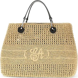 Emporio Armani Femme, Sacs, Beige, Taille: ONE Size Logo-embroidered Woven Tote Bag