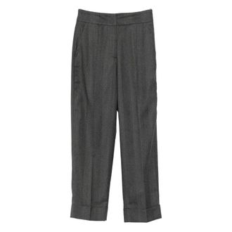 PESERICO Graue Herringbone Umschlaghose - - Trousers - Damen - Grau - 2XL