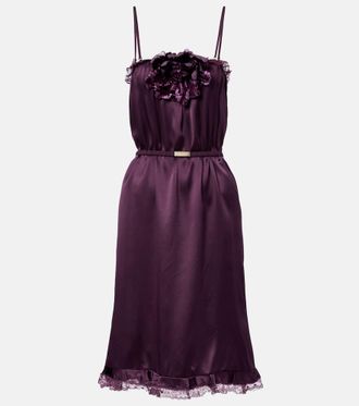 Gucci Robe midi en satin de soie et dentelle