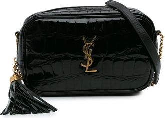 Saint Laurent mini sac à bandoulière monogrammé Lou Camera Bag à effet peau de crocodile (2022) - Noir