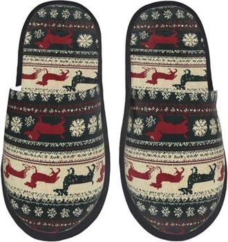 Generic Teckel De No&euml;l (2) Unisexe Slippers L&eacute;g&egrave;res Chaussures De Maison Chaud Chaussons Pour Automne Ext&eacute;rieur Int&eacute;rieur M