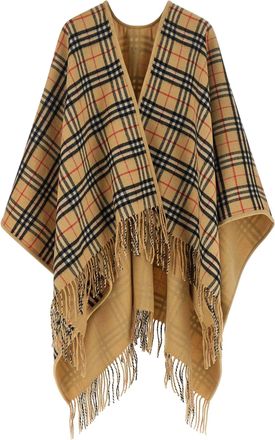 Burberry Burberry Check Reversible Wool Cape - Camel