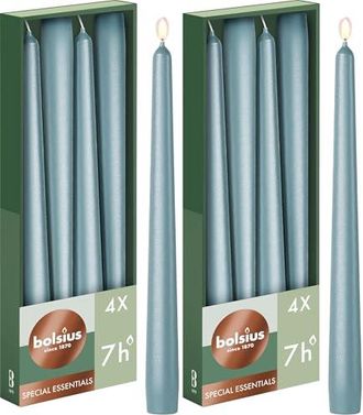 Bolsius Bolsius Glatte Spitzkerzen - Metallic Blau - Set 4 St&uuml;ck im Karton - 24,5 cm - Dekorative Haushaltkerzen - Brenndauer 7 Stunden - Unparf&uuml;mierte - Nat&uuml;