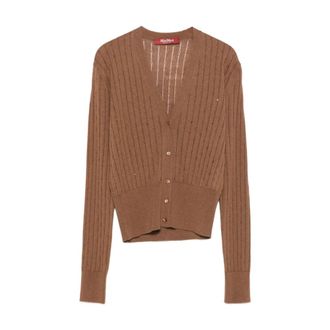 Max Mara Femme, Pulls, Brun, Taille: 38 FR Soie Laine Pull Col en V Marron