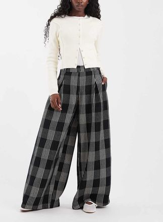 Asos pantalon large ajust&eacute; en boucl&eacute; &agrave; carreaux monochromes-Noir