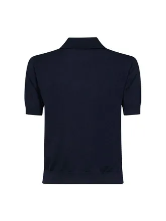 Max Mara Womens Polo Shirt Smmpomposa Blue Knit Cotton Tops