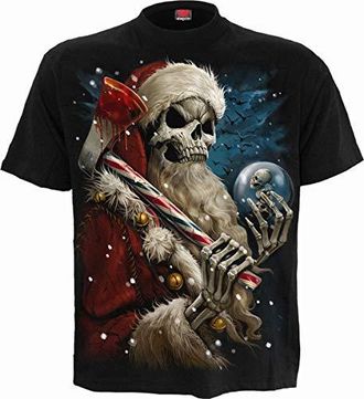 Spiral Candy Cane Santa Homme T-Shirt Manches Courtes Noir XXL 100% Coton Regular/Coupe Standard