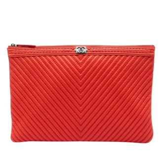 Chanel Pochette Pre-owned Chevron en agneau - Femme - Pre-owned - Rouge - Taille: ONE Size