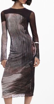 Desigual Bedrucktes Midi-Kleid mit langen &Auml;rmeln