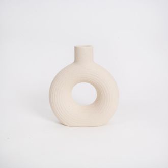 Wackadoo Vase f&uuml;r Pampasgras Blumen, Wei&szlig; Keramik Donut Vase, vase wei&szlig;, Runde Form Modern Getrocknete Blumenvasen F&uuml;r Wohnzimmer B&uuml;ro Dekoration, vase beige a