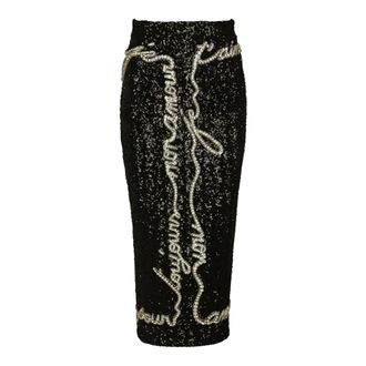 Balmain Femme, Jupes, Noir, Taille: 38 FR Jupe midi en sequins avec broderie &laquo; Lettre damour &raquo;