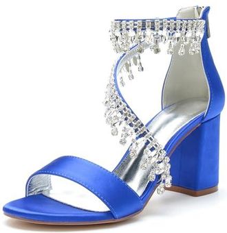 Generic Chaussures De Mariage Femmes Bloc Chunky Haut High Talon Heel Ouvert Bout Sandales Mari&eacute;e D&eacute;contract&eacute; Classique 8 CM Heels,Bleu,41 EU