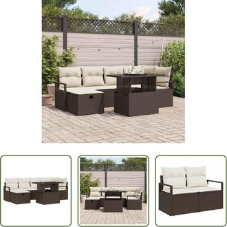 vidaXL Freisitz - Garten-Sofa-Set mit Kissen mit Speicher 7 pcs Braun Poly Rattan
