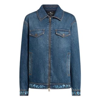 Etro Femme, Vestes, Bleu, Taille: 38 FR Veste en jean avec broderie et fermeture &eacute;clair