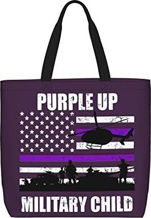 Generic Sac Fourre-Tout Purple Up Military Kids Mois De LEnfant Militaire Sac &Agrave; Main D&eacute;contract&eacute; Avec Poign&eacute;es Lavables Sacs En Toile, Pour &Eacute;cole, Voyage, Bur