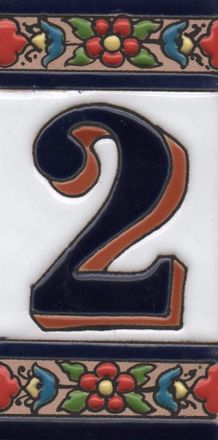 Generic Hausnummern Keramik Zahlen & Buchstaben Fliesen Rot Blau & Grün Blumenmuster Fliesengröße: 11 cm x 5,5 cm (Nummer 2)