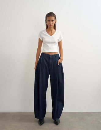Topshop Cocoon Barrel-Jeans mit mittelhohem Bund in dunkler Rinse-Waschung-Blau