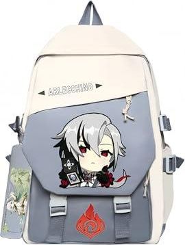 Generic 1 sac &agrave; dos Genshin Impact en toile danimation pour &eacute;tudiant 14 pi&egrave;ces, Arlecchino, taille unique