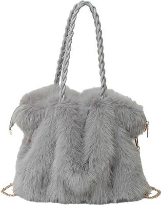 Generic Sac &agrave; bandouli&egrave;re en peluche pour femme et fille, couleur unie, avec cha&icirc;ne en m&eacute;tal, sac &agrave; bandouli&egrave;re pour une utilisation quotidienne &agrave; l&eacute;cole, au 