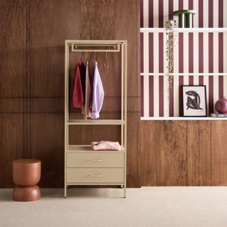 Sweeek Meuble dentr&eacute;e. porte manteau m&eacute;tal cr&egrave;me avec penderie et 2 tiroirs. L 70 x P 45 x H 180cm - Idaho