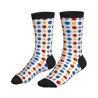 Generic Motif Jaune &Agrave; Pois Rouges Et Bleus 4 Crew Socks Classiques Chaussettes De Tennis Chaudes Chaussettes Drole Pour Homme Femme Course 40Cm