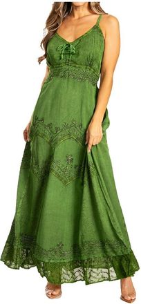 Sakkas Stonewashed Rayon Besticktes langes Kleid mit verstellbaren Spaghettitr&auml;gern - Gr&uuml;n - 1X/2X