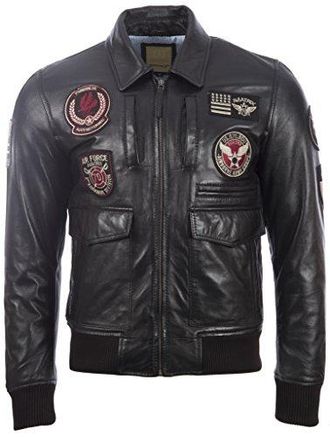 Aviatrix Veste Pilote en Cuir Veritable avec Insignes pour laviation (9079), Noir, 3XL / Poitrine=43