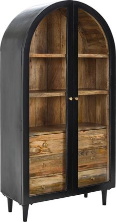 Livetastic Vitrine, Natur, Schwarz, Metall, Mangoholz, Holz, 4 F&auml;cher, 6 Schubladen, 96x170x40 cm, Holzm&ouml;bel, Holzschr&auml;nke, Vitrinen Holz, Vitrinenschr&auml;nke Holz