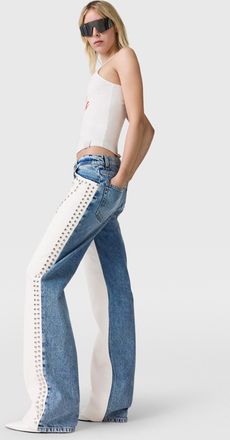 Stella McCartney Chaps Studded Straight-Leg Jeans, Woman, White/Blue, Size: 28