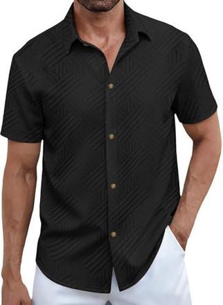 Generic Chemise &agrave; carreaux &agrave; manches courtes pour homme - Col &agrave; revers boutonn&eacute;e - Style d&eacute;contract&eacute; - Coupe d&eacute;contract&eacute;e - Grande taille - Confortable - V&ecirc;te