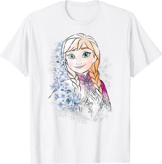 Disney Frozen Anna Watercolor Flower Portrait T-Shirt