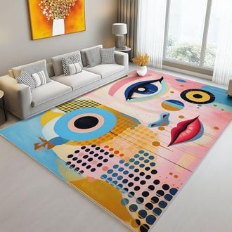 Generic Multicolore Lavable en Machine Tapis Salon Art Abstrait Visage Humain aplats de Couleur, 140 x 200 cm Doux Tapis de Sol Pelucheux Dessous Antid&eacute;rapant